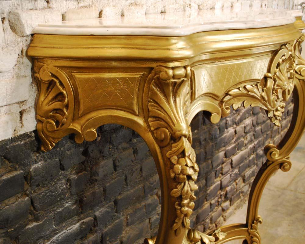 Antique Italian Gold Rococo Console Table With Bianca Rosa Marble Top ...
