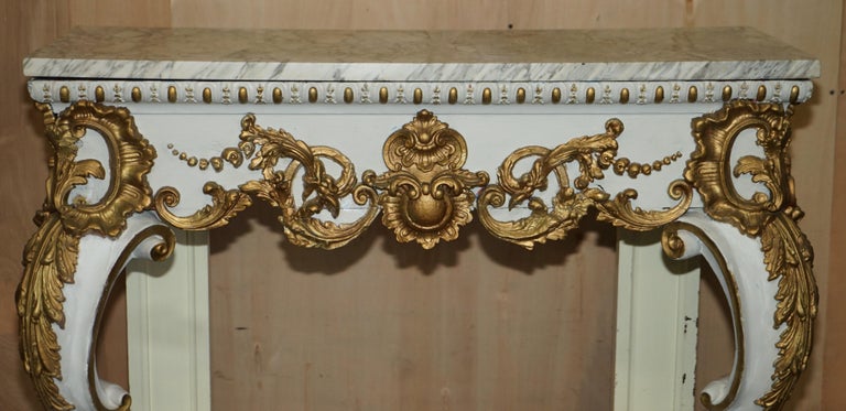ANTIQUE ITALIAN HAND CARVED GiLTWOOD and MARBLE CONSOLE TABLE CIRCA ...
