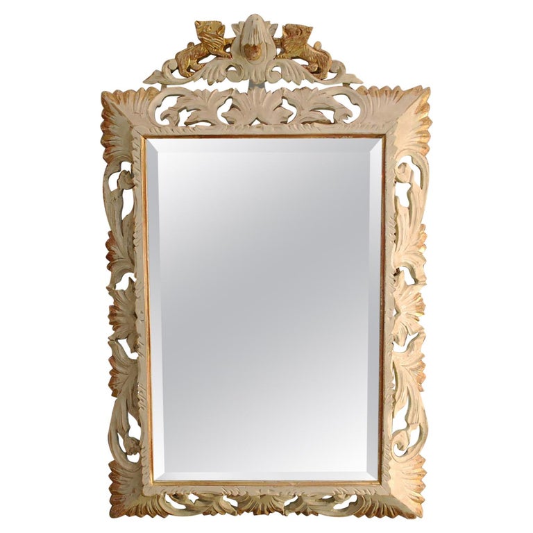Antique Italian Hand Carved Mirror with Facetted Glass For Sale at 1stDibs