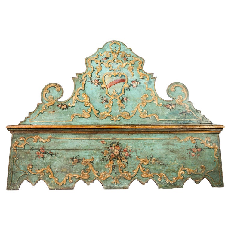 Antique Italian Hand Painted Blue Bench For Sale at 1stDibs