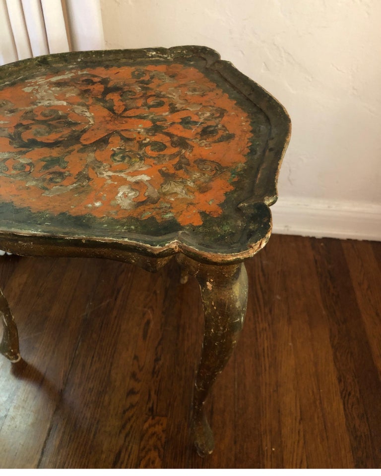 Antique Italian Hand Painted Florentine Wood Side Table at 1stDibs