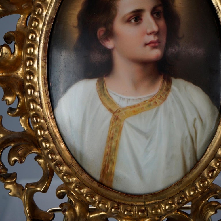 Antique Italian Hand Painted Porcelain Portrait, Young Jesus, Gilt ...