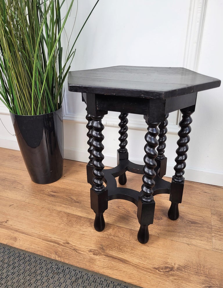 Antique Italian Hexagonal Black Walnut Side Table Stool with Bobbin ...