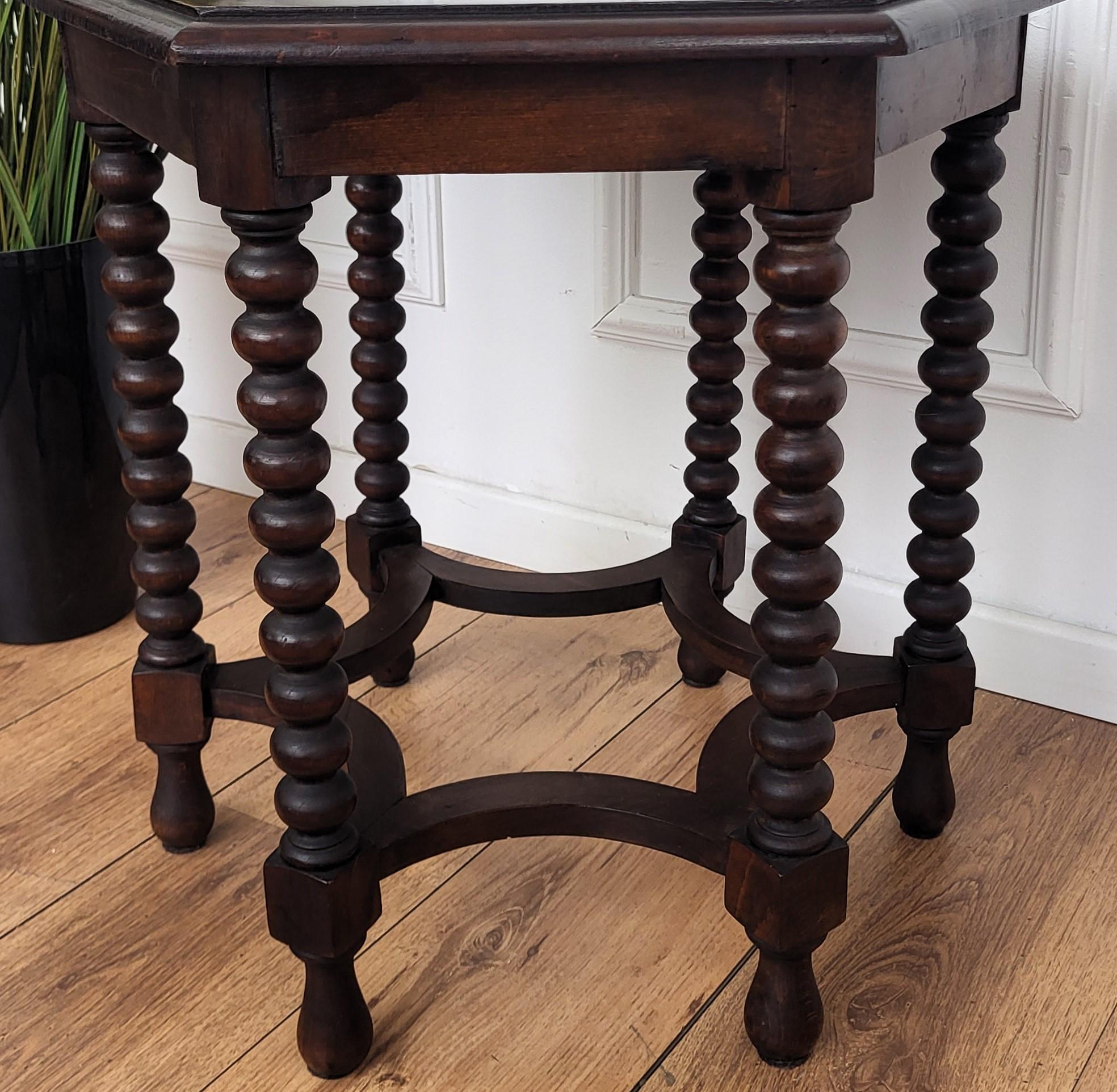 Antique Italian Hexagonal Black Walnut Side Table Stool with Bobbin ...