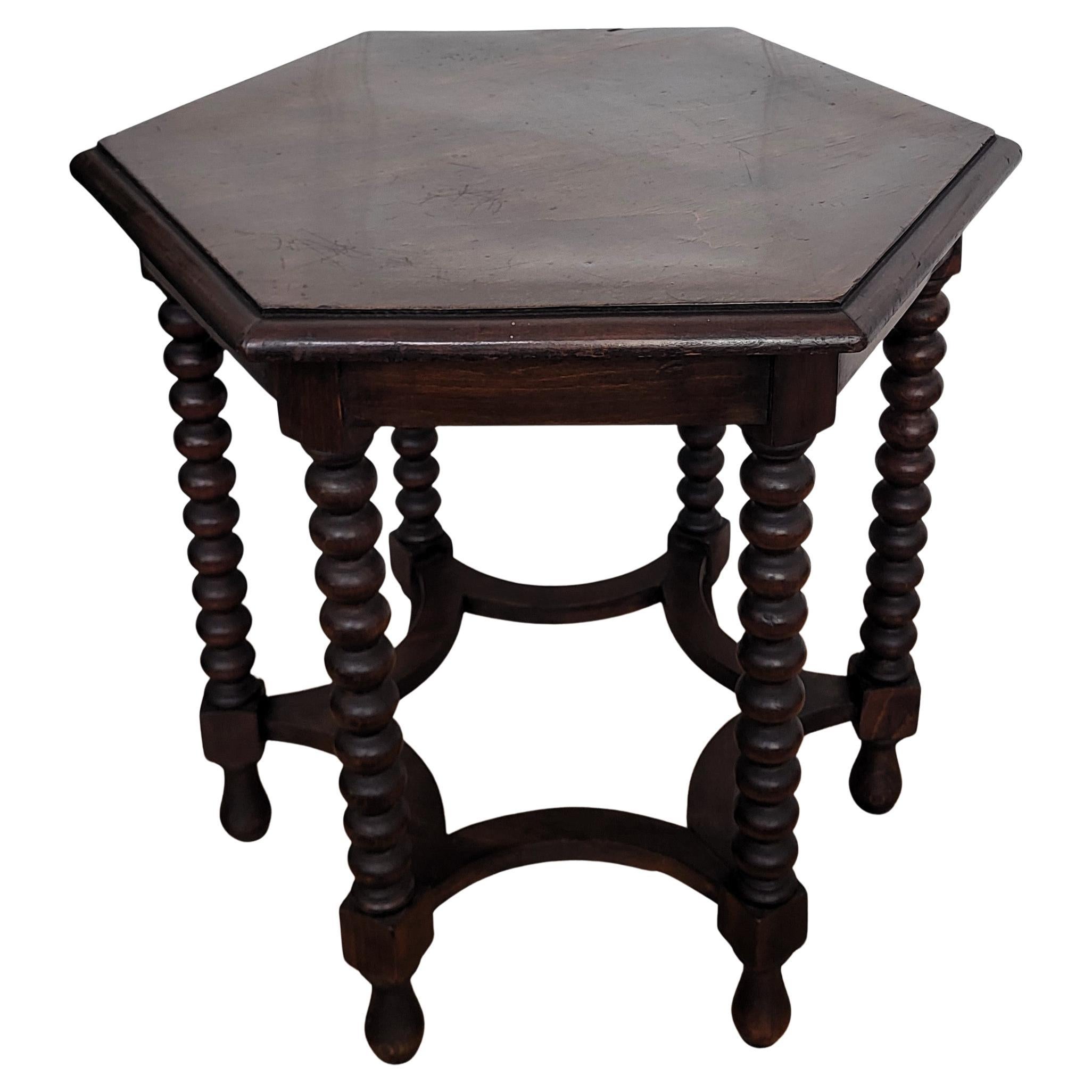 Antique Italian Hexagonal Black Walnut Side Table Stool with Bobbin ...