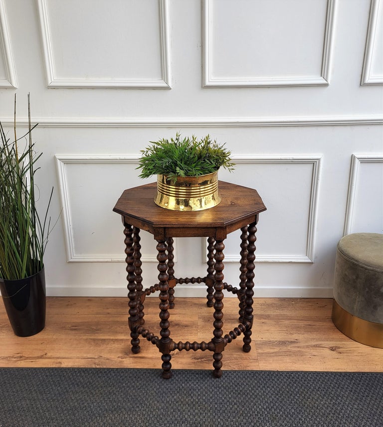 Antique Italian Hexagonal Walnut Gueridon or Side Table with Bobbin ...