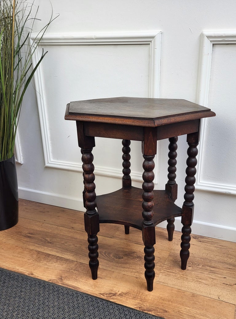 Antique Italian Hexagonal Walnut Side Table or Stool with Bobbin Turned ...