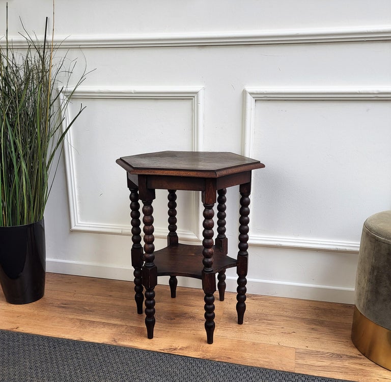 Antique Italian Hexagonal Walnut Side Table or Stool with Bobbin Turned ...