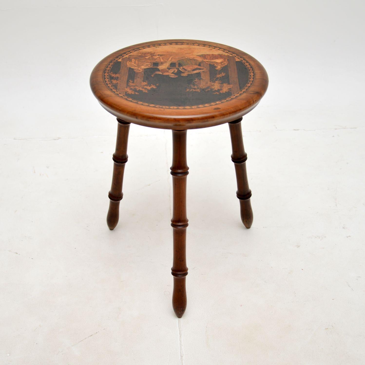 Antique Italian Inlaid Olive Wood Stool For Sale at 1stDibs