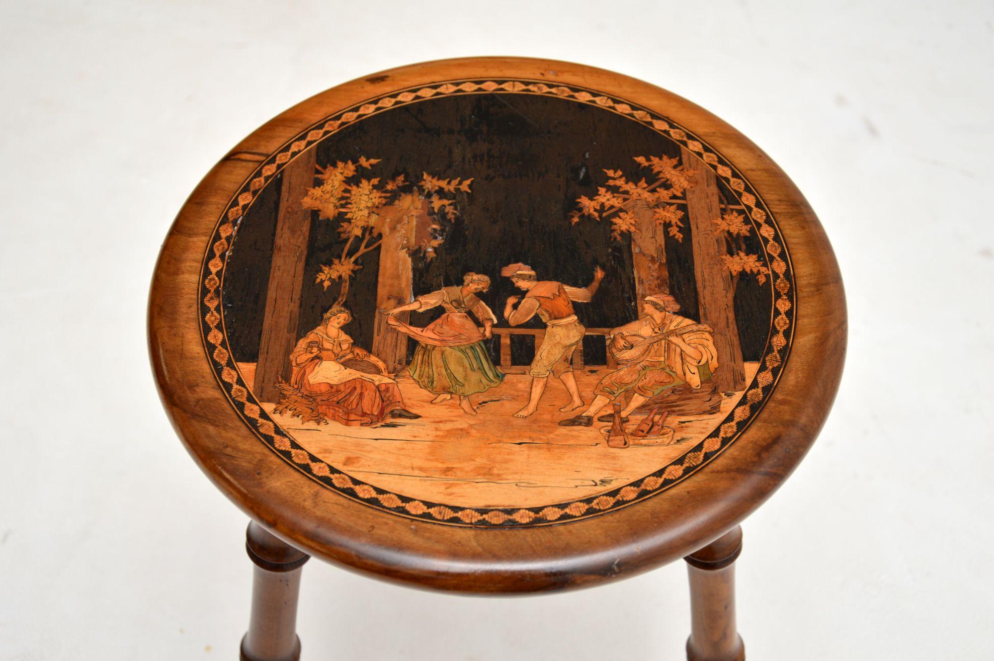 Antique Italian Inlaid Olive Wood Stool For Sale at 1stDibs