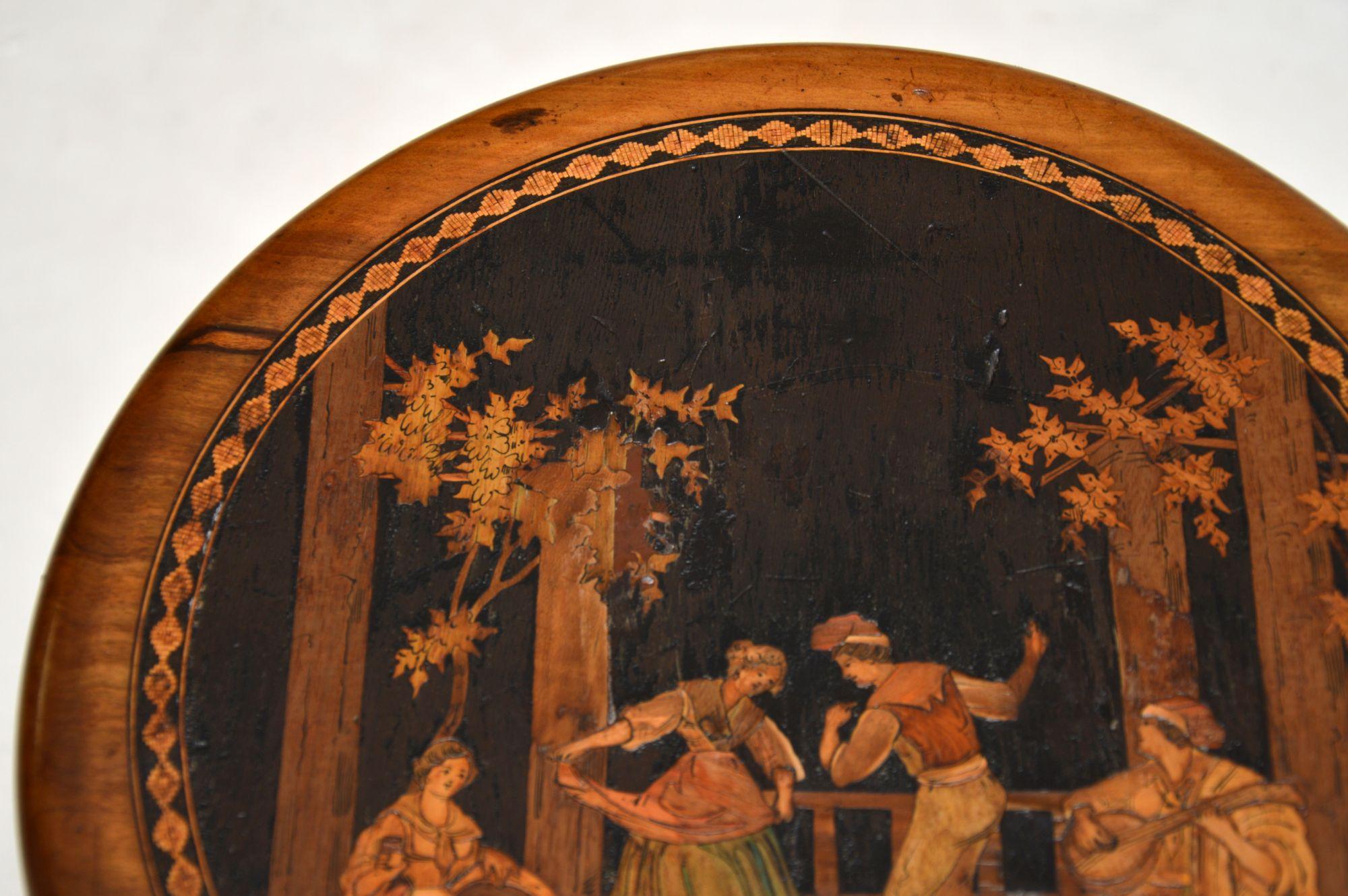 Antique Italian Inlaid Olive Wood Stool For Sale at 1stDibs