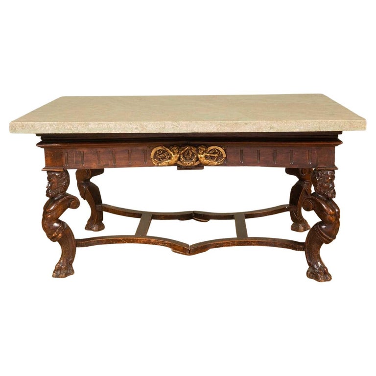 Antique Italian Low Table Baroque Style Coffee Table with Marble Top ...