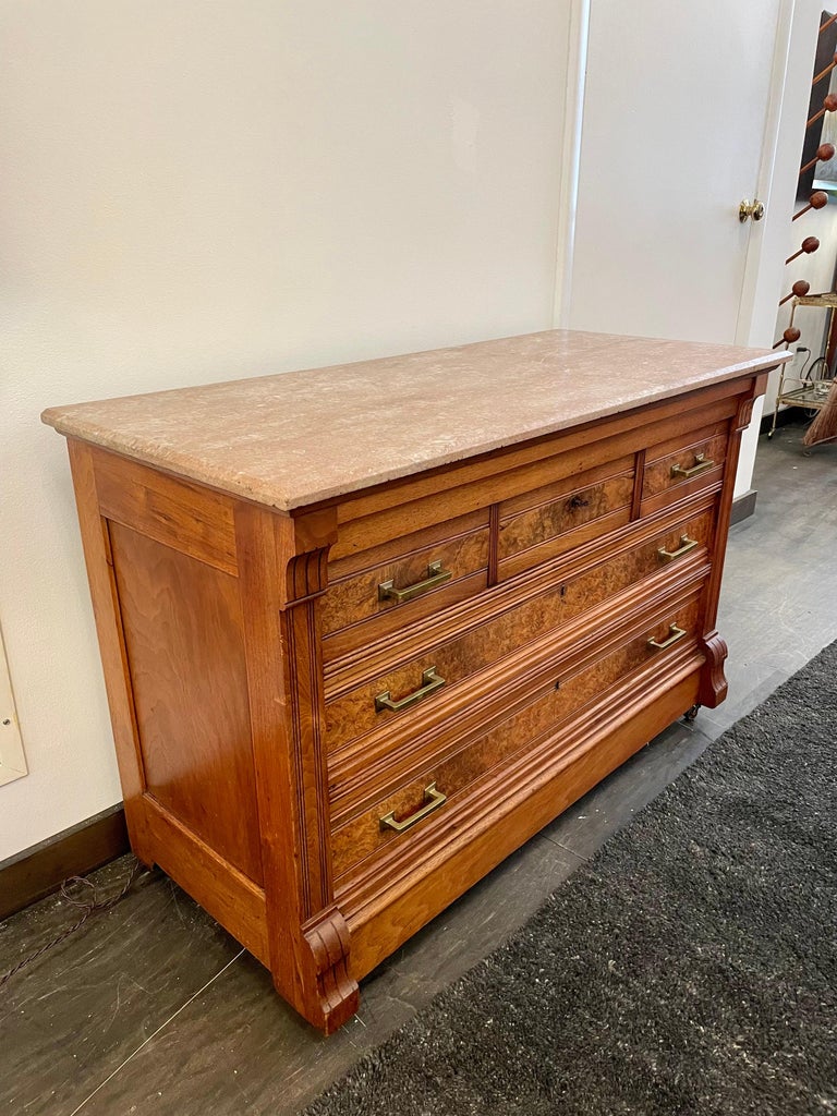 Antique Italian Mahogany and Burl Wood Commode with Verona Rosso Marble ...