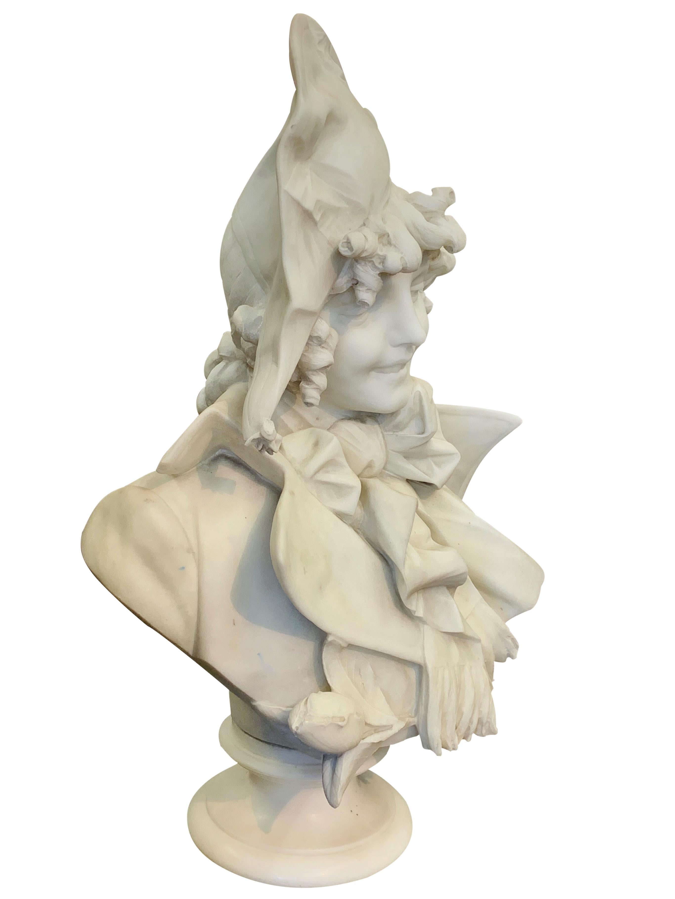 Antique Italian marble sculpture of a smiling lady by Ferdinando Vichi ...