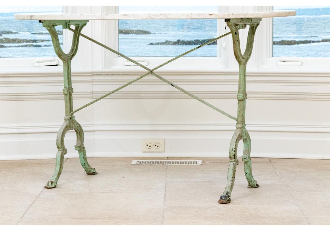 Antique Italian Marble Top Garden Table In Green Paint For Sale at 1stDibs