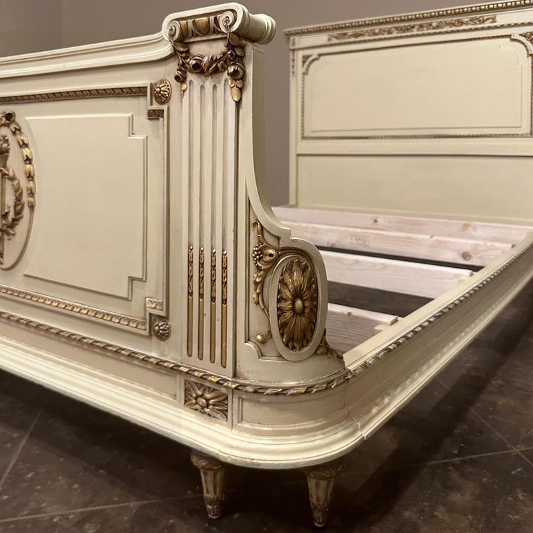 Antique Italian Neoclassical Painted Queen Bed For Sale at 1stDibs