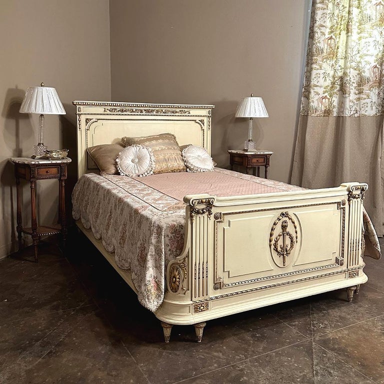 Antique Italian Neoclassical Painted Queen Bed For Sale at 1stDibs