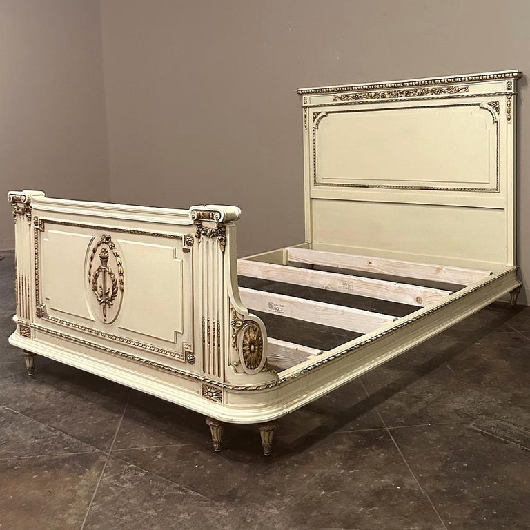 Antique Italian Neoclassical Painted Queen Bed For Sale at 1stDibs