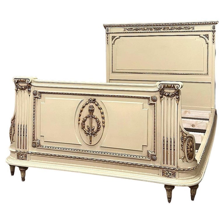 Antique Italian Neoclassical Painted Queen Bed For Sale at 1stDibs