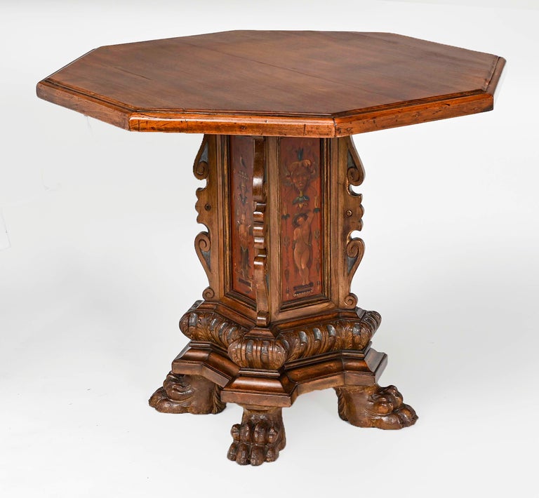 Antique Italian Octagon Walnut Pedestal Table For Sale at 1stdibs