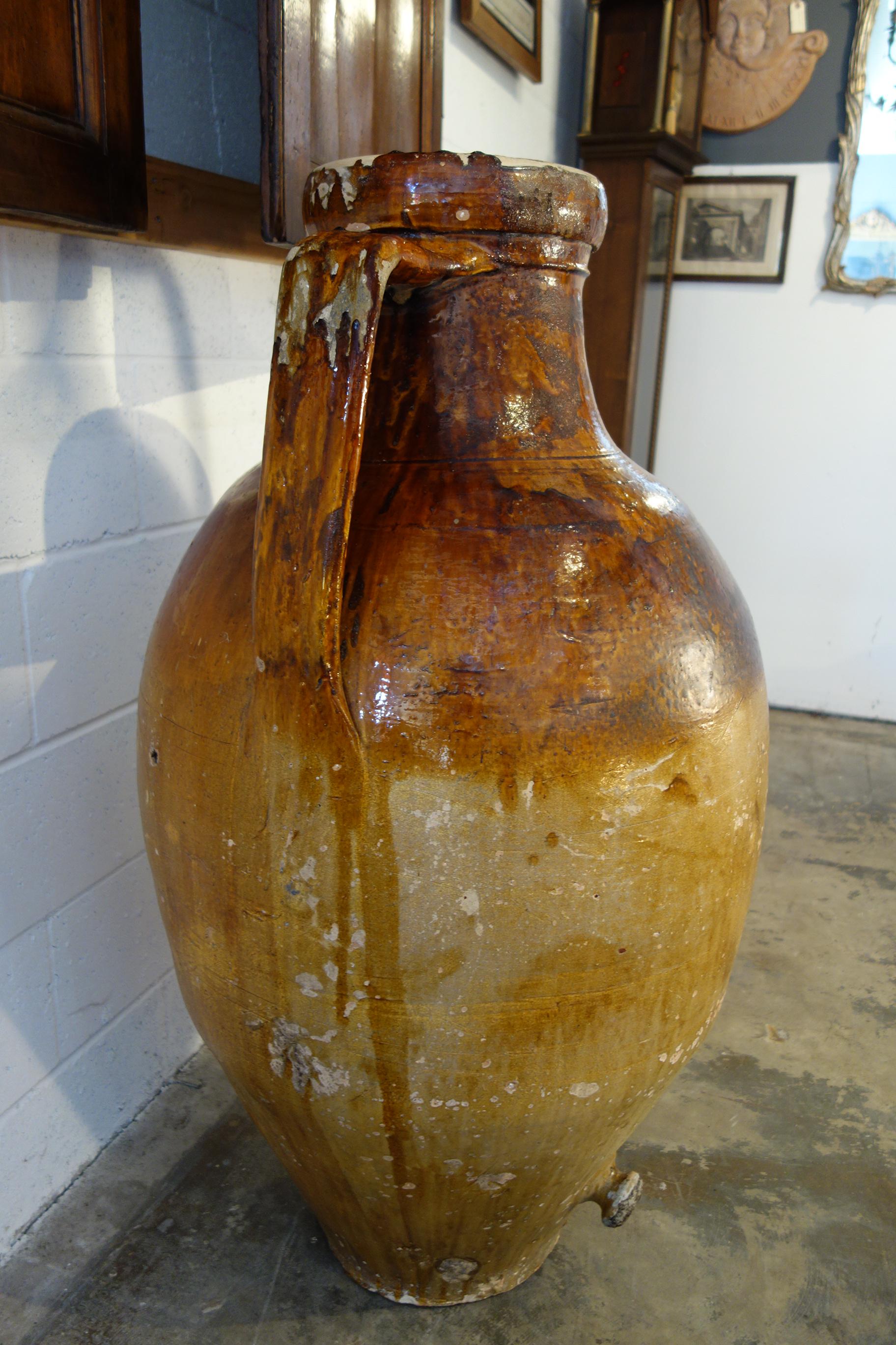 Antique Italian Orcio Puglia Large Jar Dark Umber and Ochre Glaze at ...