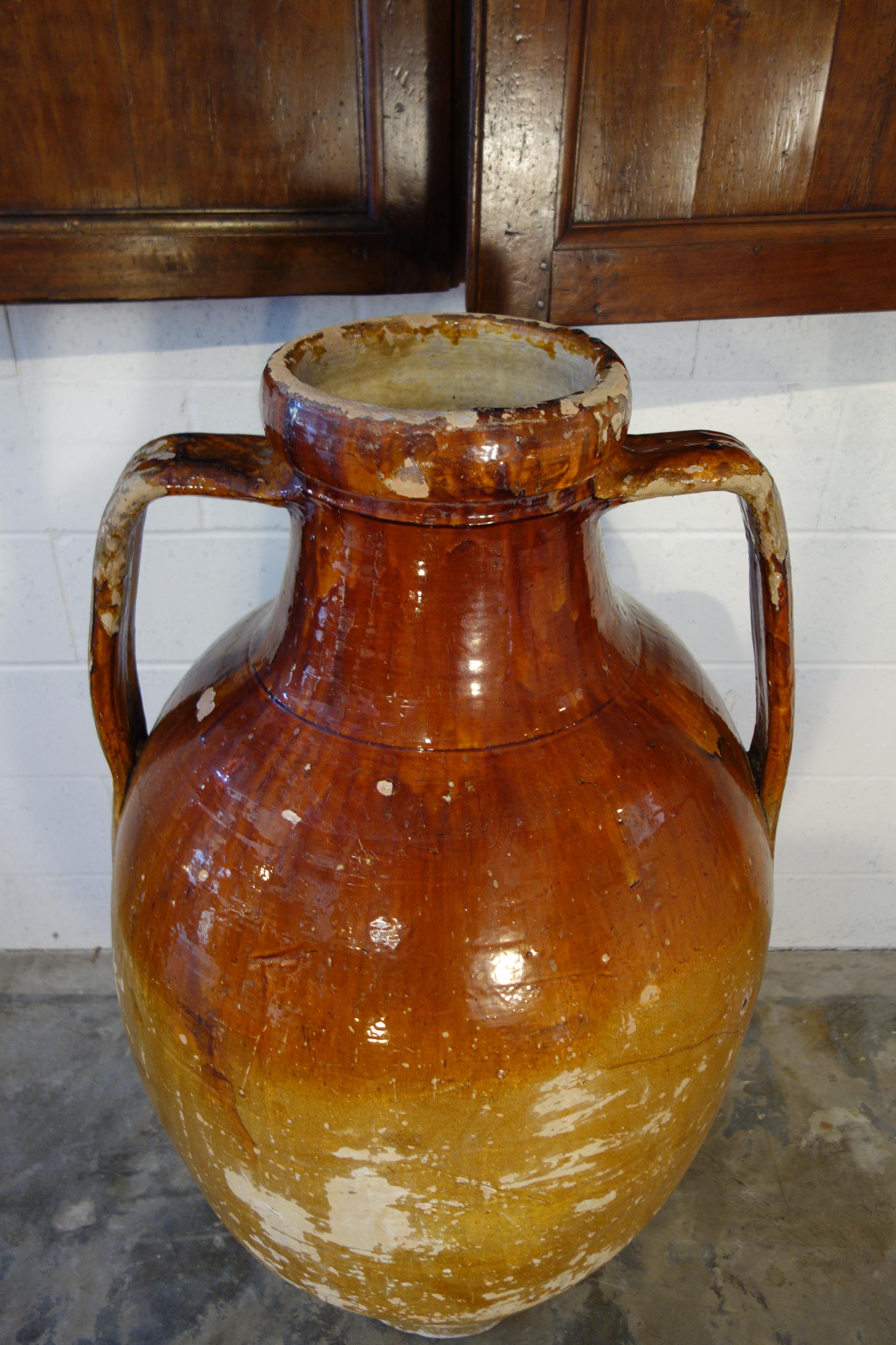 Antique Italian Orcio Puglia Large Jar Dark Umber and Ochre Glaze at ...