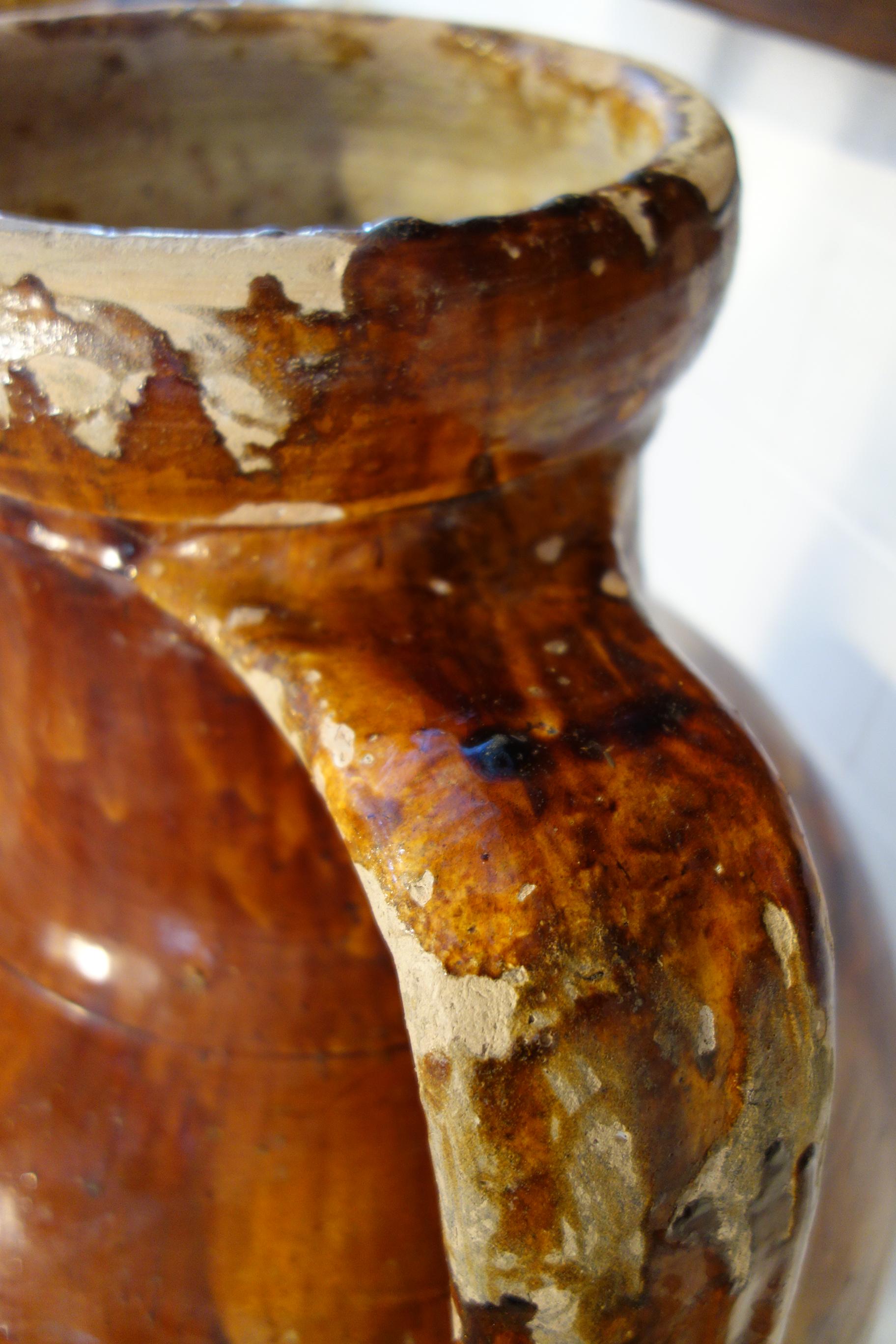 Antique Italian Orcio Puglia Large Jar Dark Umber and Ochre Glaze at ...