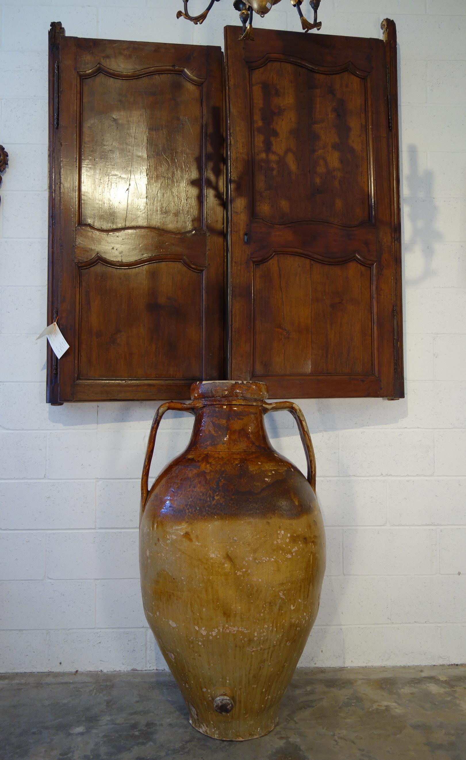 Antique Italian Orcio Puglia Large Jar Dark Umber and Ochre Glaze at 1stDibs