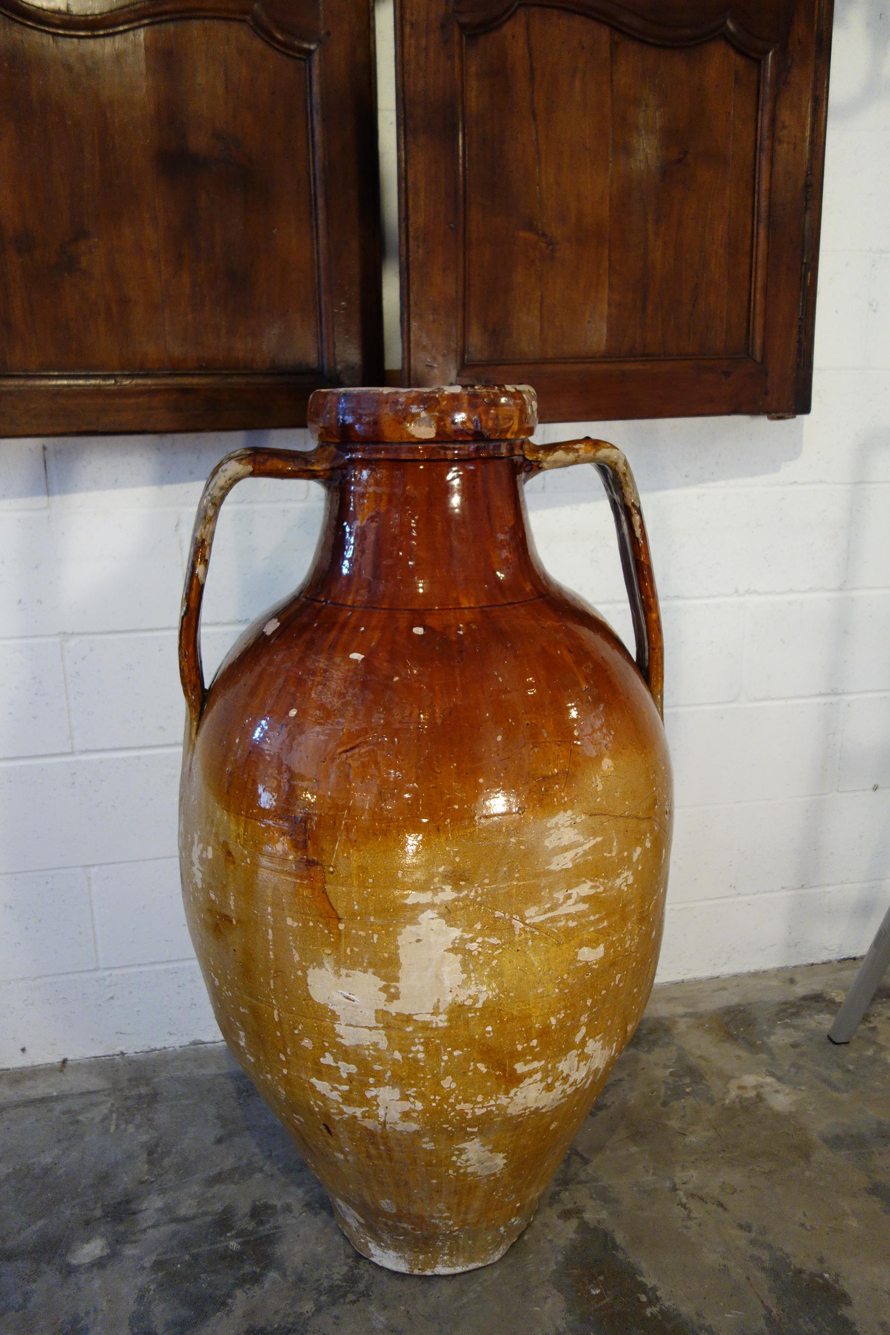 Antique Italian Orcio Puglia Large Jar Dark Umber and Ochre Glaze at ...