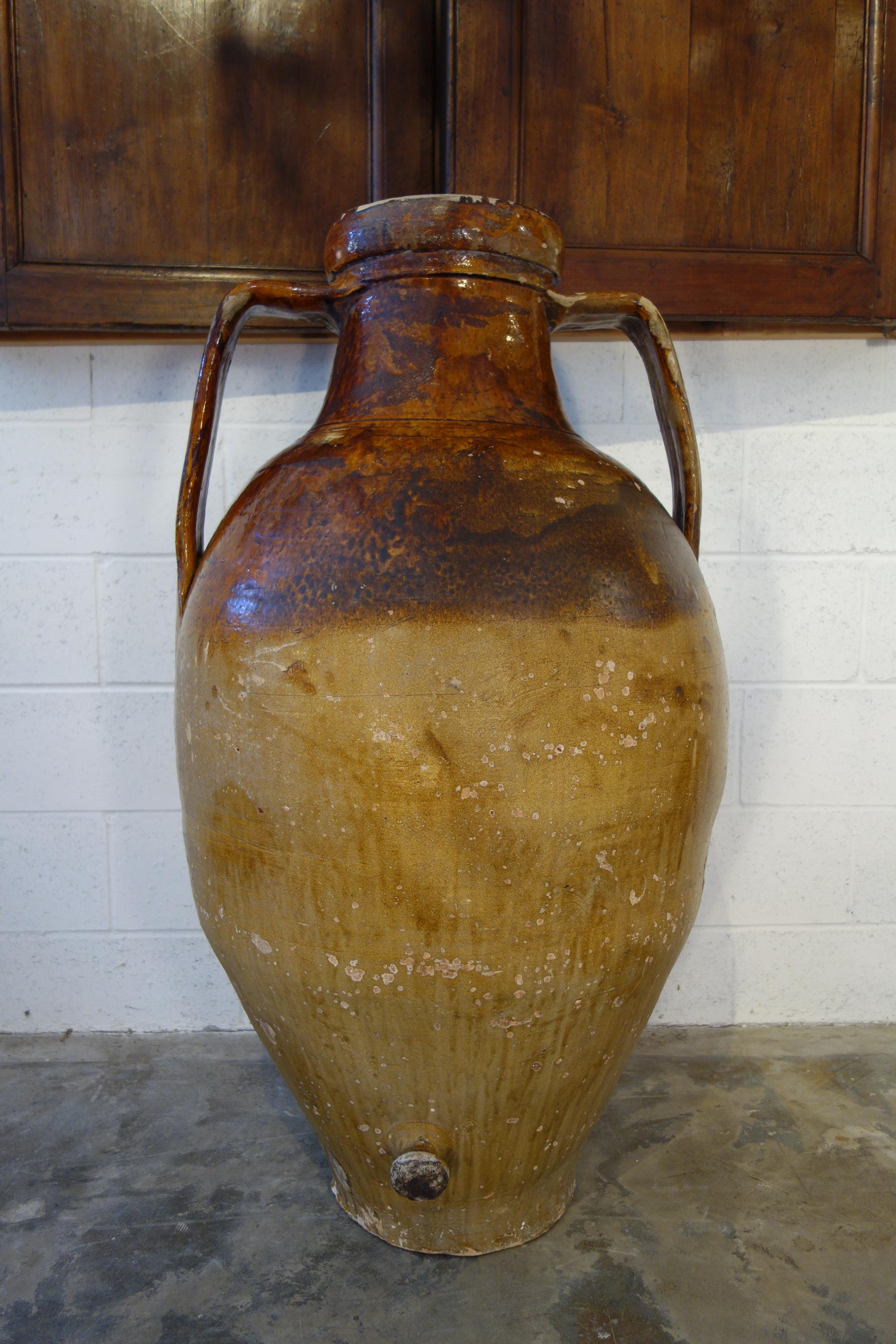 Antique Italian Orcio Puglia Large Jar Dark Umber and Ochre Glaze at ...