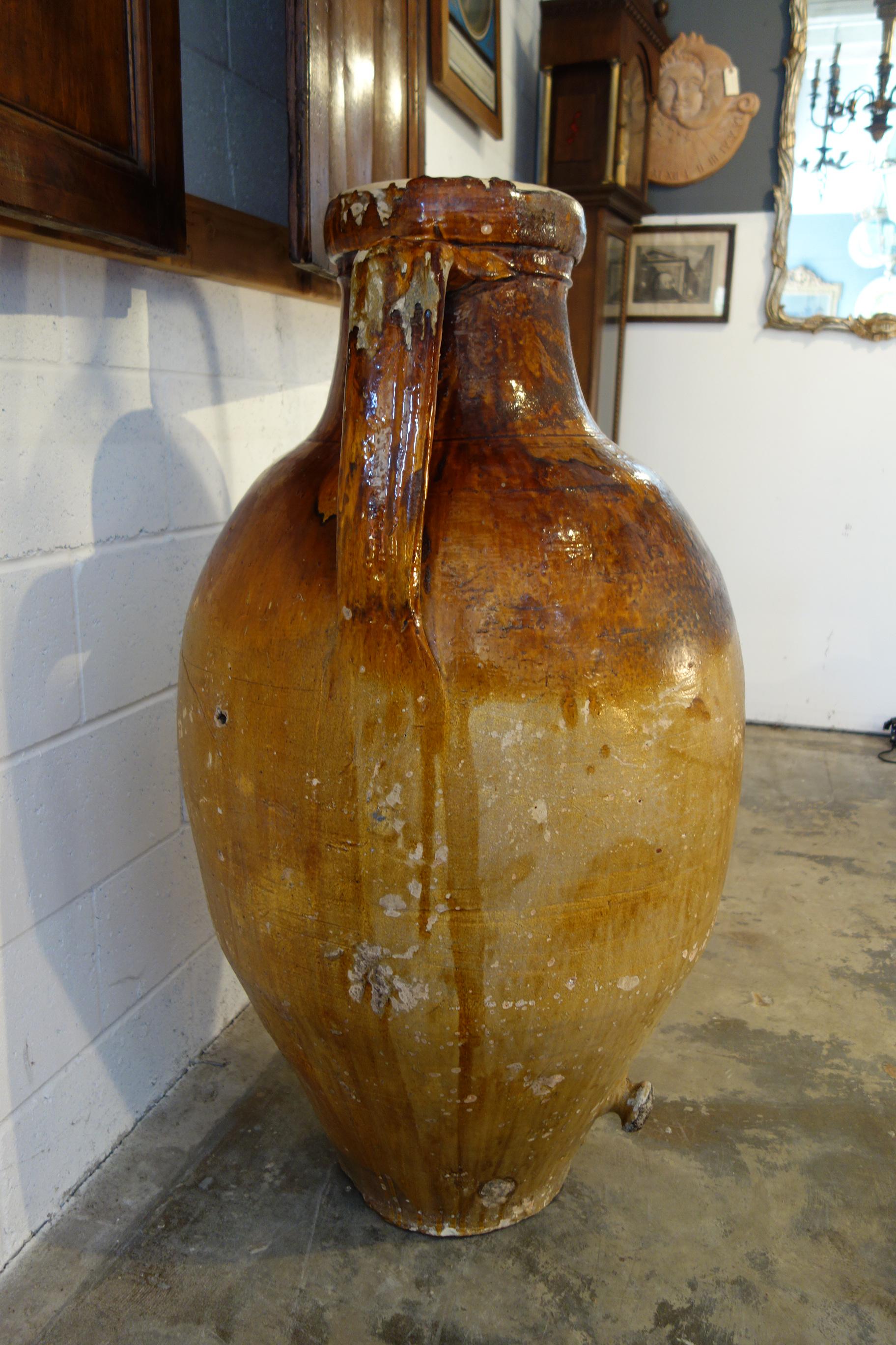 Antique Italian Orcio Puglia Large Jar Dark Umber and Ochre Glaze at ...