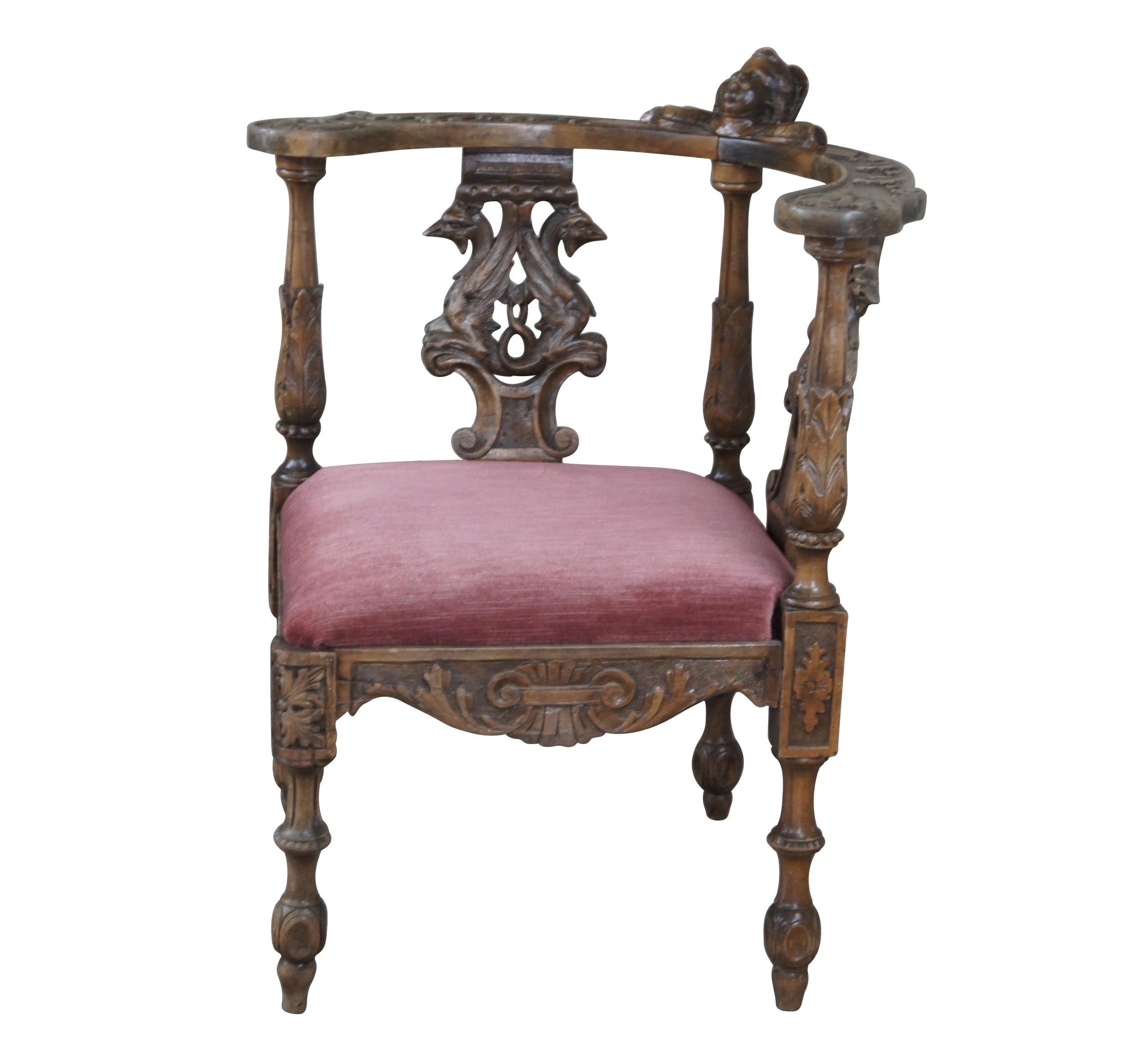 Antique Italian Renaissance Carved Baroque Pheonix Cherub Corner Arm ...