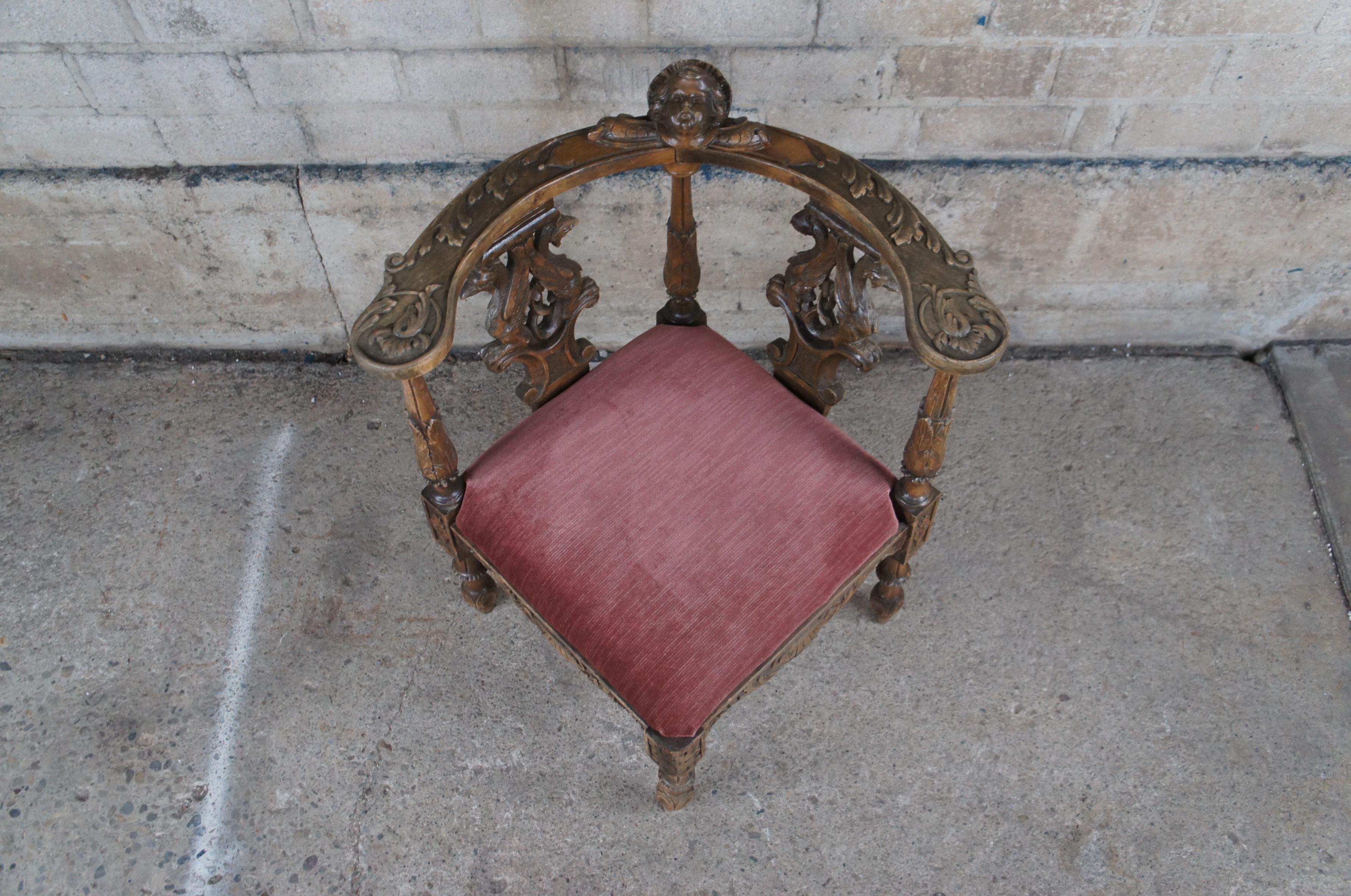 Antique Italian Renaissance Carved Baroque Pheonix Cherub Corner Arm ...