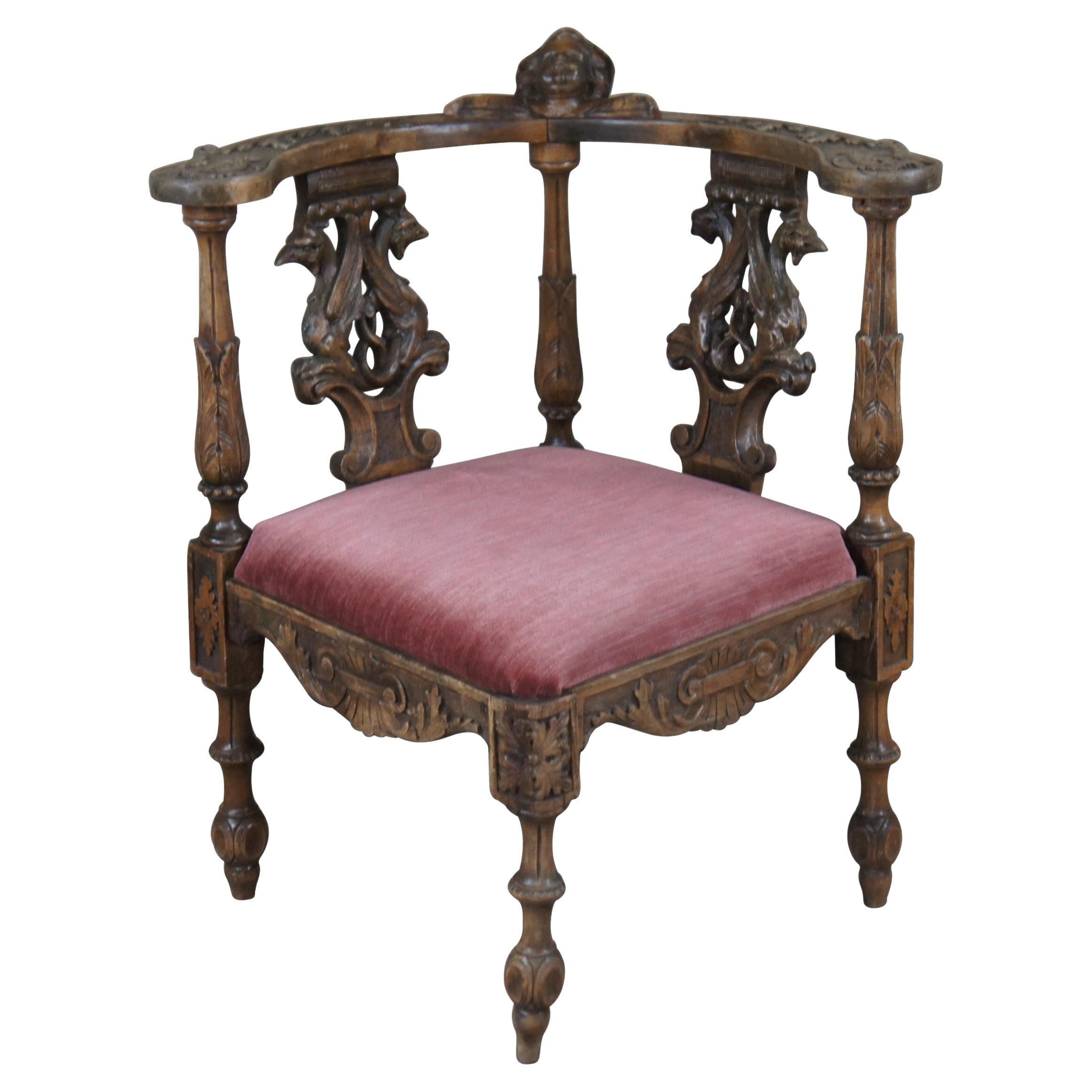 Antique Italian Renaissance Carved Baroque Pheonix Cherub Corner Arm ...