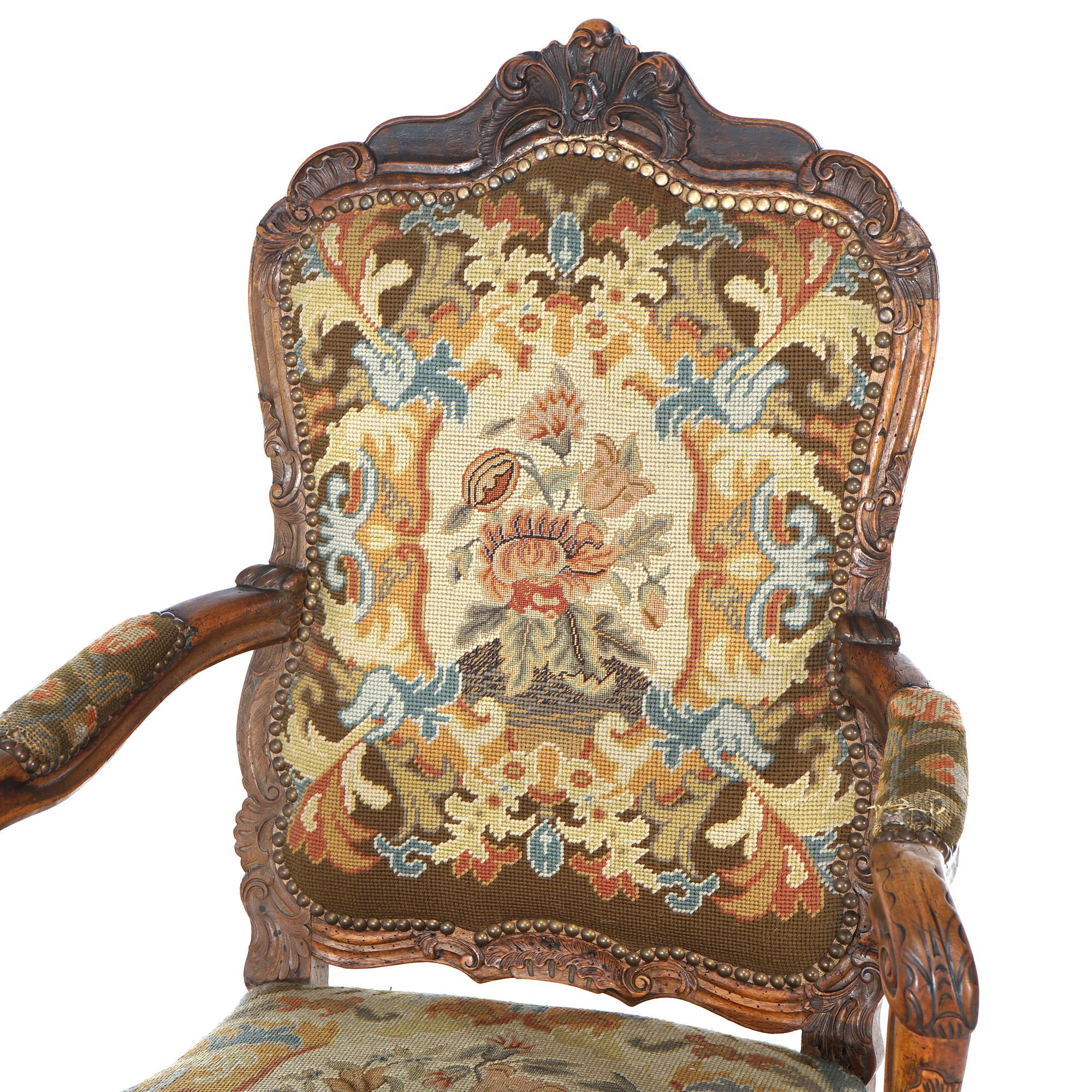 Antique Italian Renaissance Carved Walnut Needlepoint Fauteuil Armchair ...