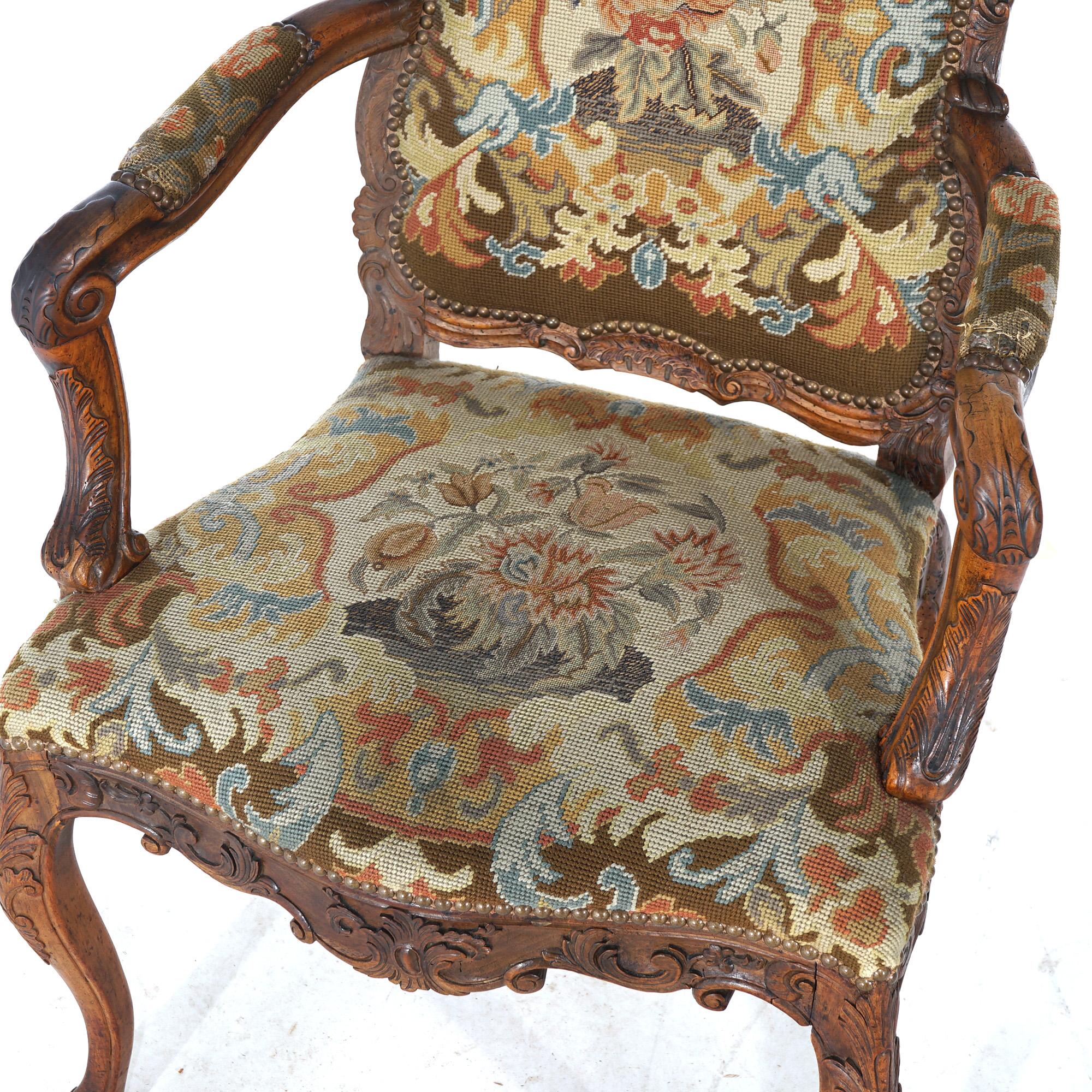 Antique Italian Renaissance Carved Walnut Needlepoint Fauteuil Armchair ...