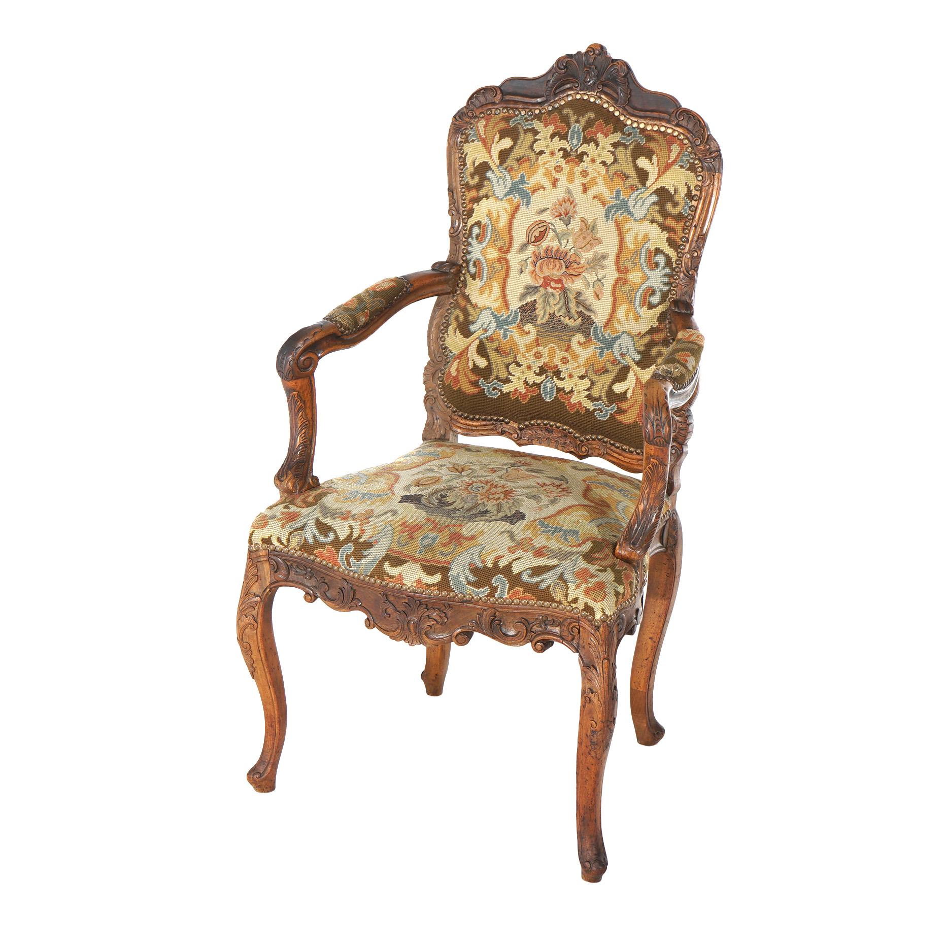 Antique Italian Renaissance Carved Walnut Needlepoint Fauteuil Armchair ...