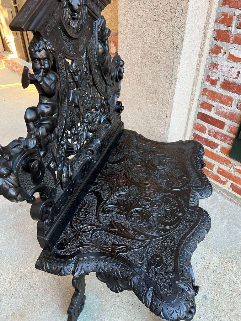 Antique Italian Renaissance Revival Hall Bench Throne Chair Ebonized ...