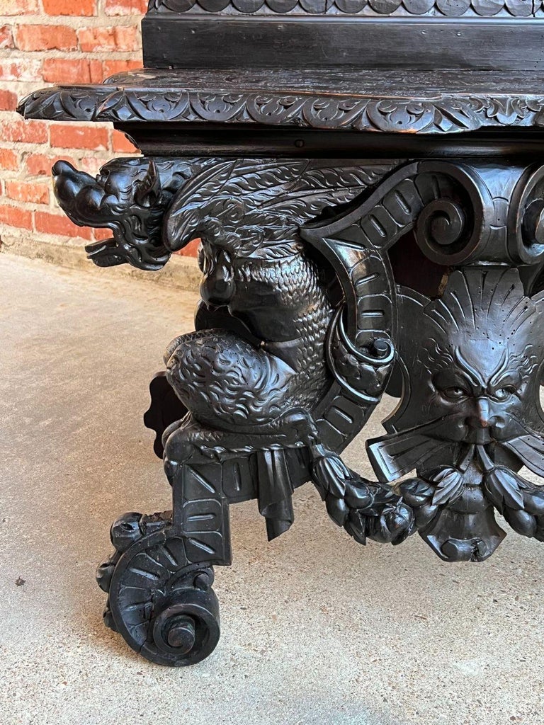 Antique Italian Renaissance Revival Hall Bench Throne Chair Ebonized ...