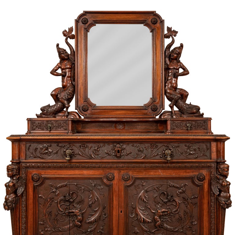 Antique Italian Renaissance Revival Walnut Carved 'Mermaid" Dresser ...