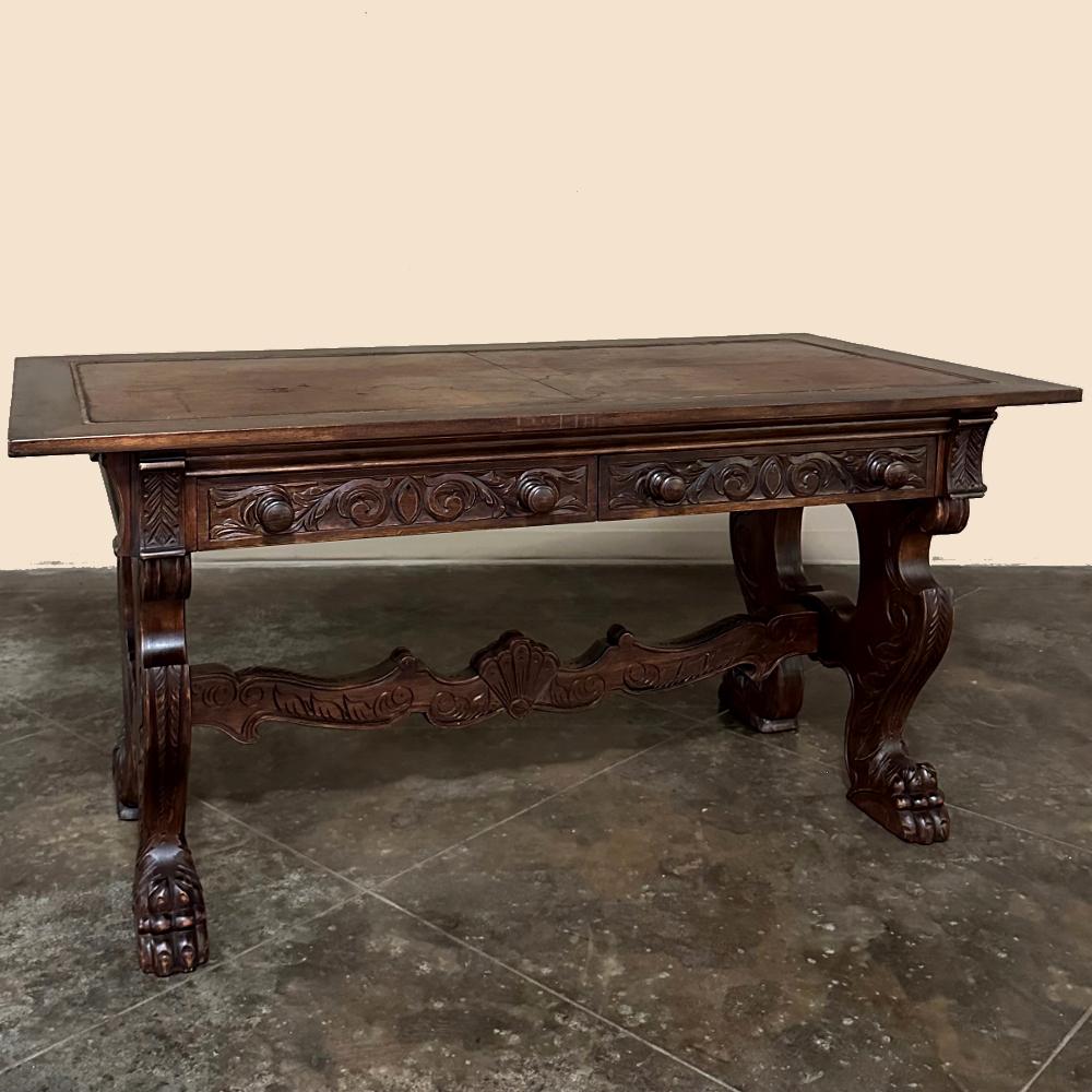 Antique Italian Renaissance Revival Walnut Leather Top Desk For Sale at ...