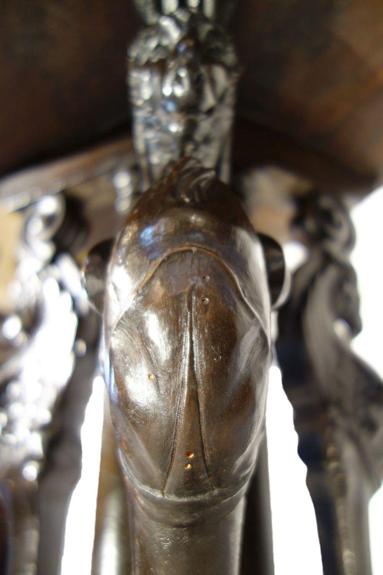 19th Century Italian Renaissance Style Griffon Carved Walnut Hexagonal ...