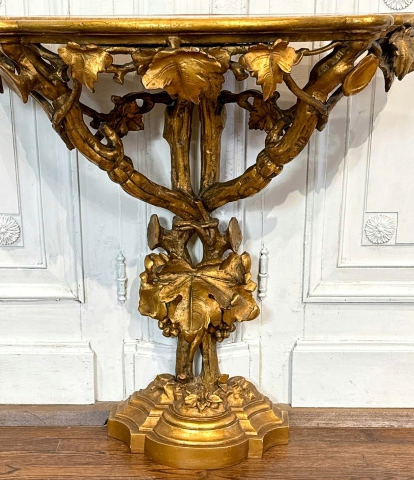 Antique Italian Rococo Revival Carved Giltwood Sculptural Console Table ...