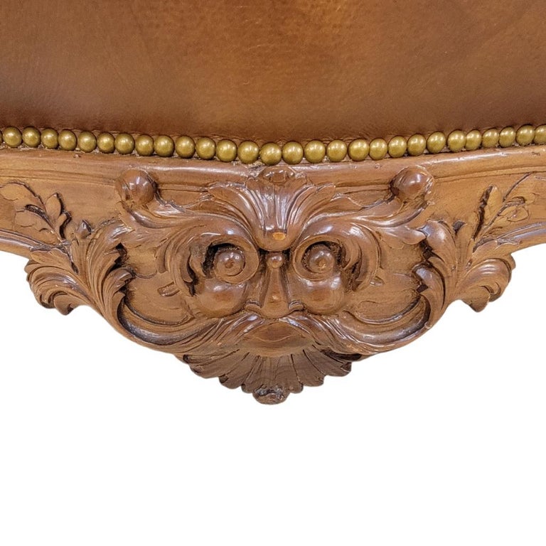 Antique Italian Rococo Style Figural Lion Tufted Italian Leather Parlor ...