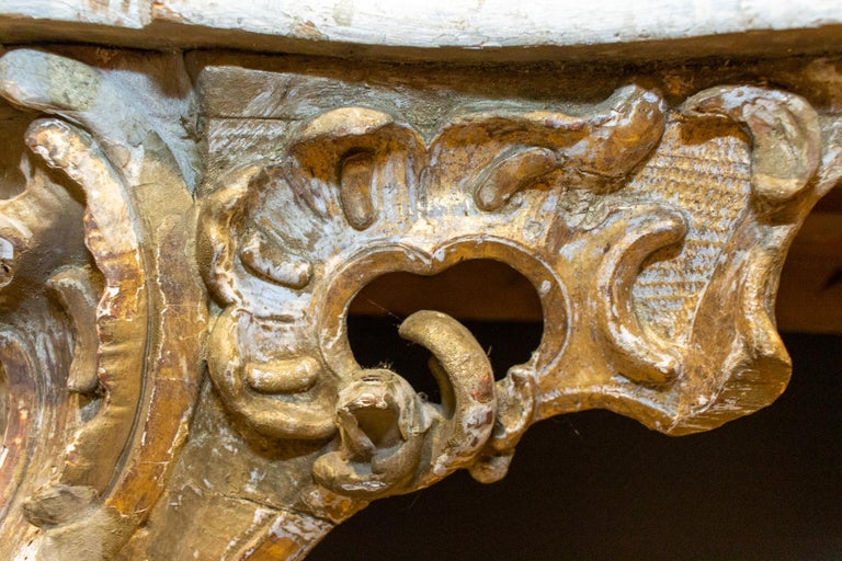 Antique Italian Rococo Wood and Plaster Console with Distressed Gilt ...