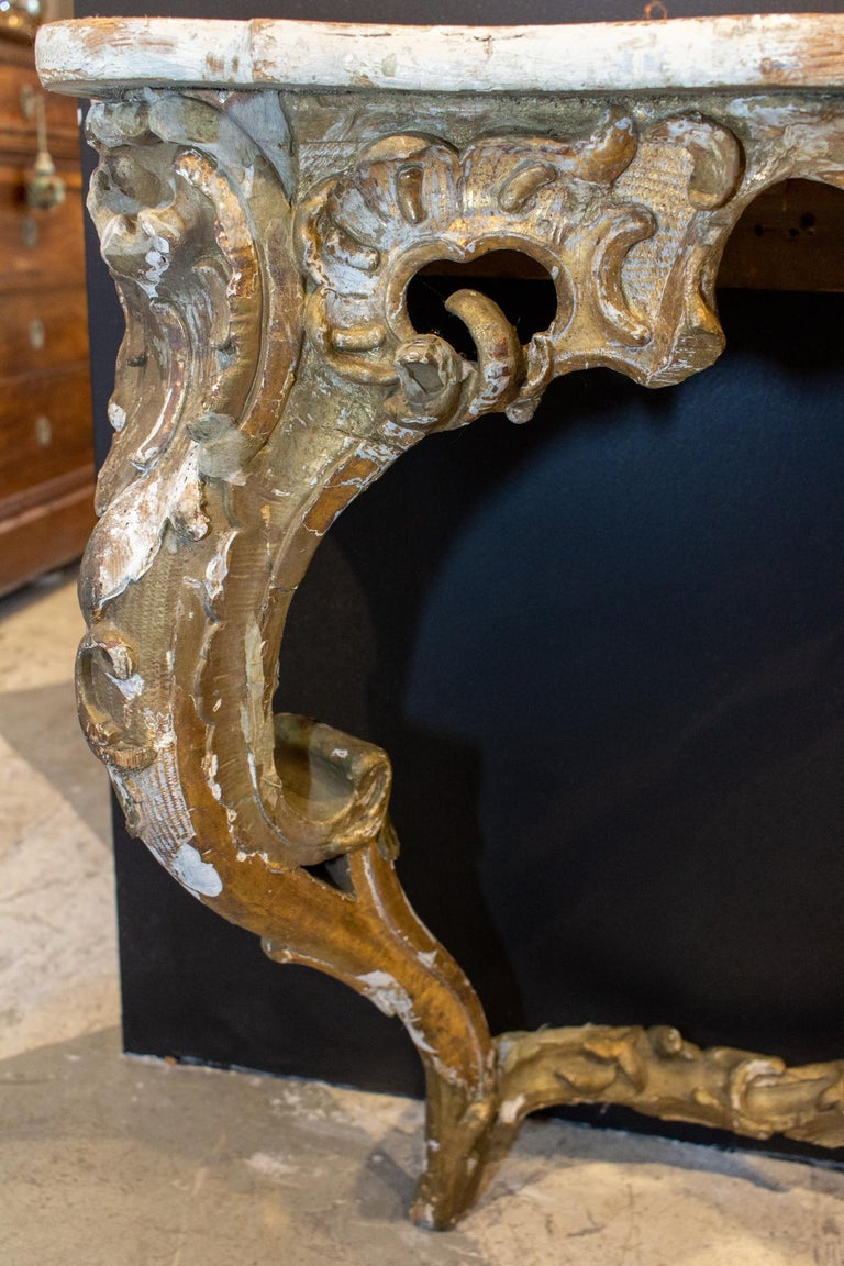 Antique Italian Rococo Wood and Plaster Console with Distressed Gilt ...