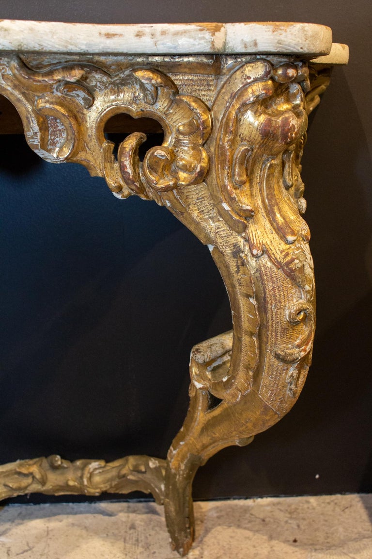Antique Italian Rococo Wood and Plaster Console with Distressed Gilt ...