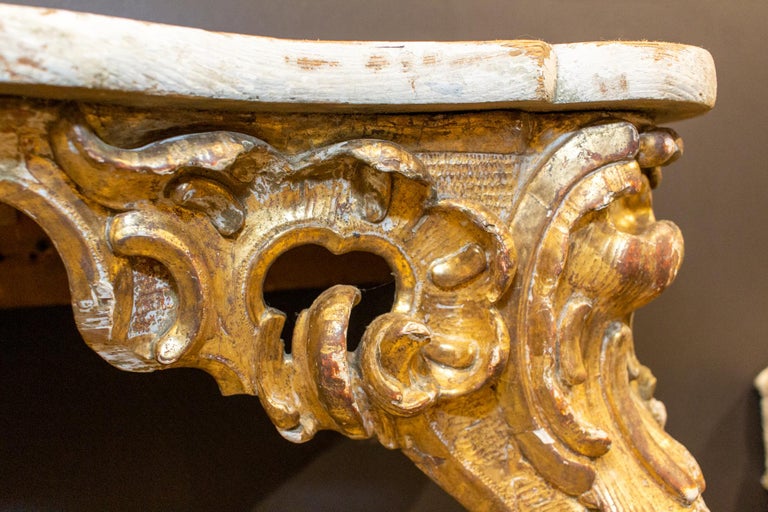 Antique Italian Rococo Wood and Plaster Console with Distressed Gilt ...