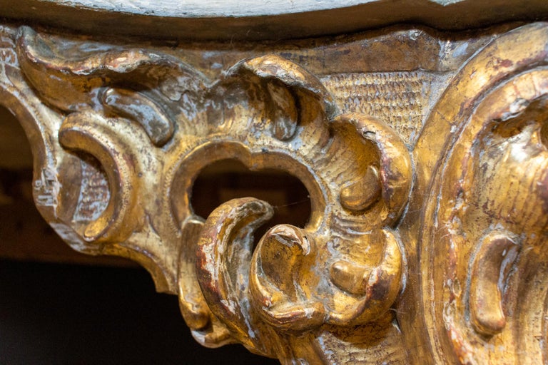 Antique Italian Rococo Wood and Plaster Console with Distressed Gilt ...