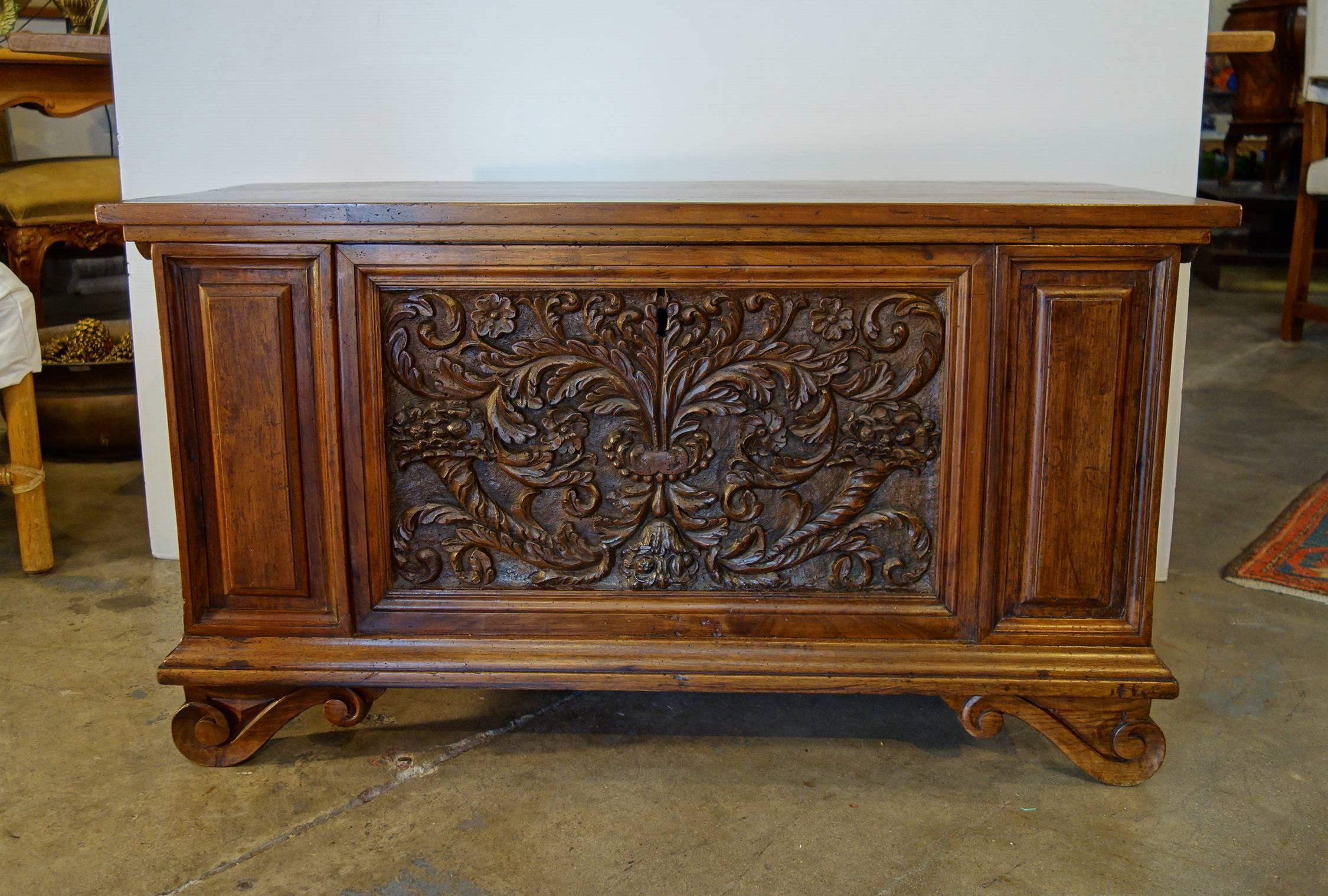 Antique Italian Rustic Renaissance Style Carved Inlay Walnut Trunk ...
